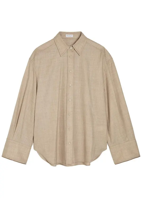 Brunello Cucinelli Embellished Wool Shirt - Beige