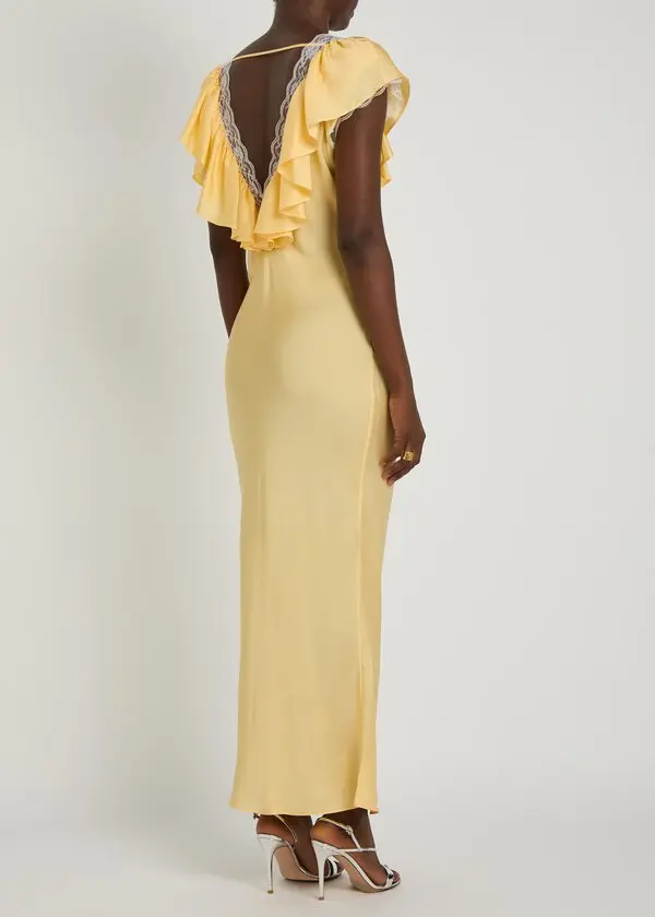 Ronny Kobo Gracie Silk-blend Maxi Dress With Lace Trim - Yellow