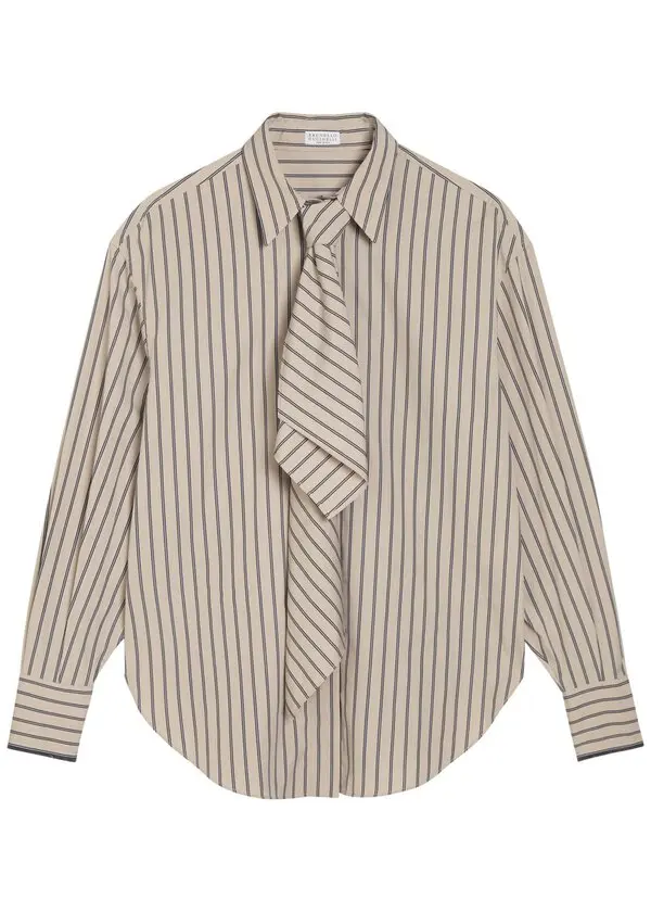 Brunello Cucinelli Striped Tie Cotton-poplin Shirt - Beige
