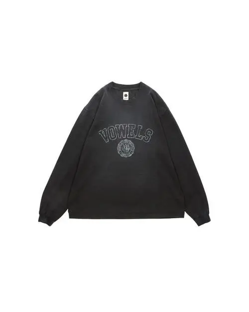 VOWELS Faded Collegiate Longsleeve Tee - Black