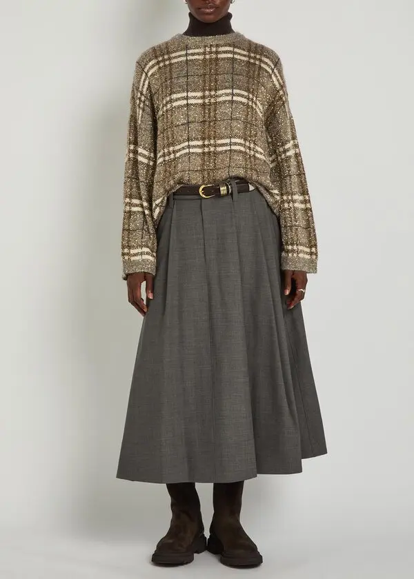 Brunello Cucinelli Checked Embellished Knit Jumper