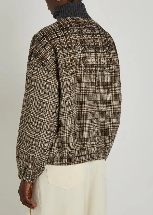 Brunello Cucinelli Padded Houndstooth Alpaca-blend Bomber Jacket