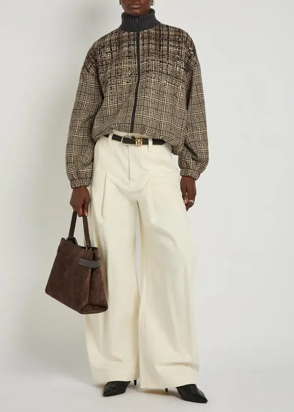 Brunello Cucinelli Padded Houndstooth Alpaca-blend Bomber Jacket