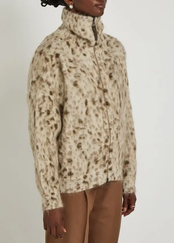 Brunello Cucinelli Lynx Jacquard Brushed Mohair-blend Cardigan