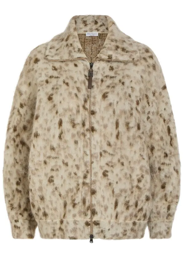 Brunello Cucinelli Lynx Jacquard Brushed Mohair-blend Cardigan - Beige