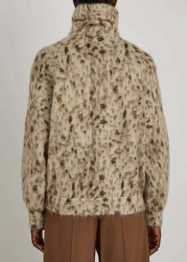 Brunello Cucinelli Lynx Jacquard Brushed Mohair-blend Cardigan - Beige