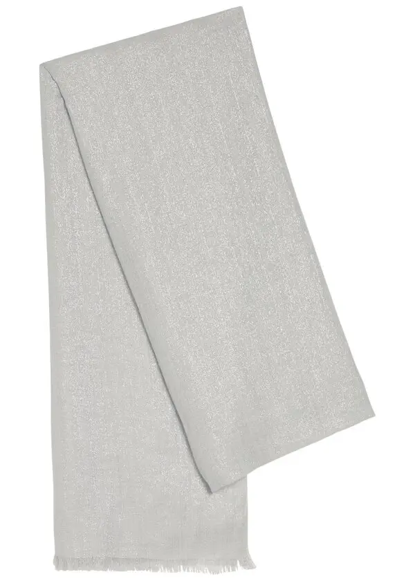 Brunello Cucinelli Lamé Cashmere-blend Scarf - Grey Light