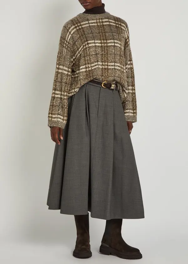 Brunello Cucinelli Tailored Pleated Wool-blend Midi Skirt