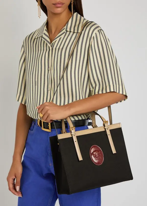 Versace Medium Logo-appliquéd Leather And Canvas Tote