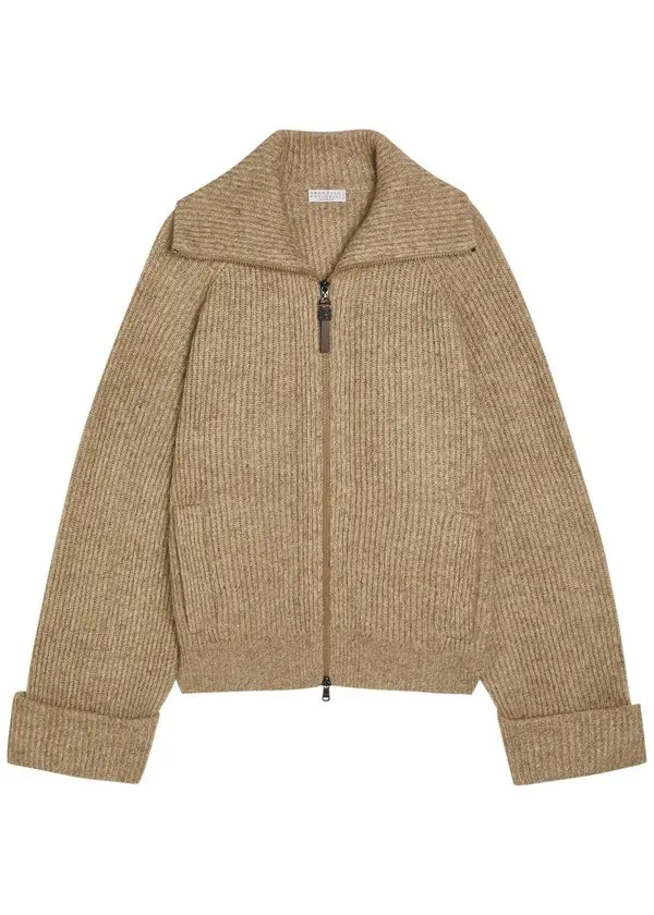 Brunello Cucinelli Metallic-knit Cashmere-blend Cardigan