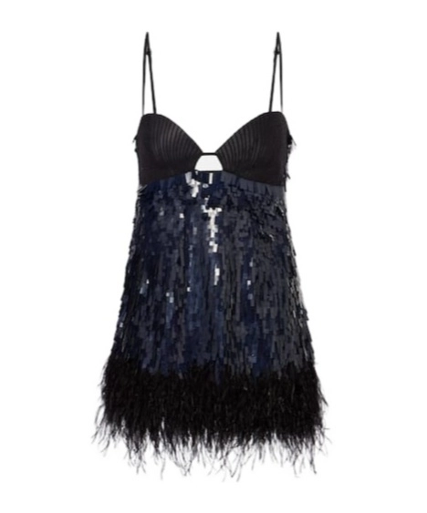 Johanna Ortiz Feather-trimmed Sequined Minidress - Black