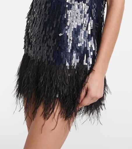 Johanna Ortiz Feather-trimmed Sequined Minidress