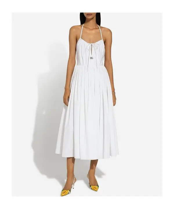 Dolce & Gabbana Drawstring Midi Dress With Logo Plaque