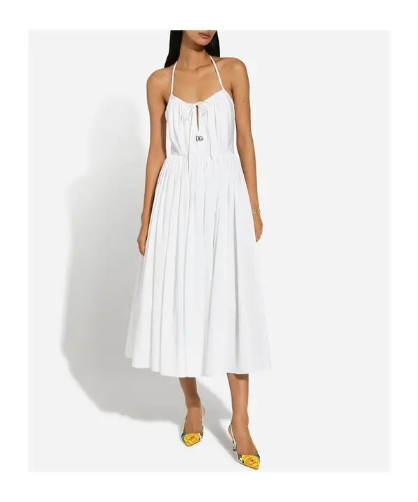 Dolce & Gabbana Drawstring Midi Dress With Logo Plaque