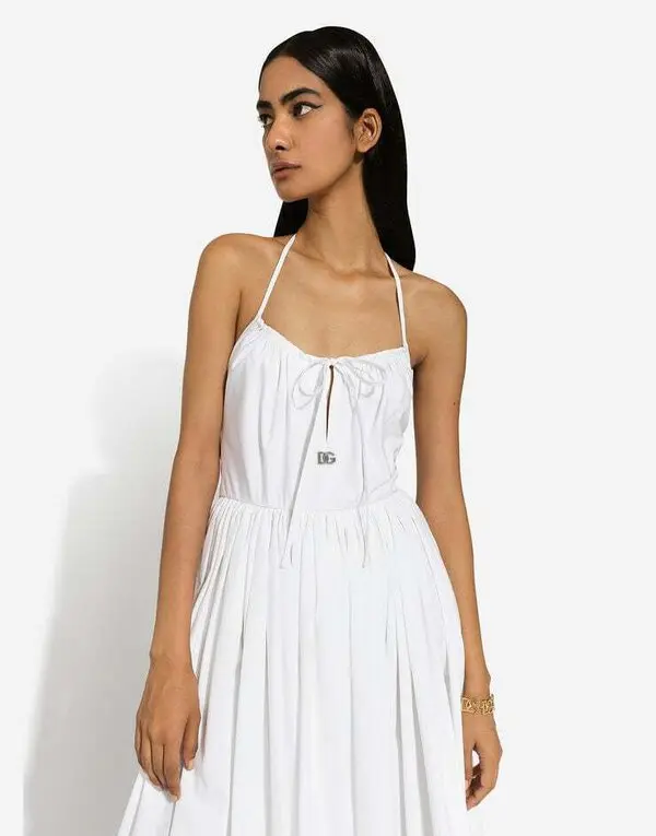 Dolce & Gabbana Drawstring Midi Dress With Logo Plaque