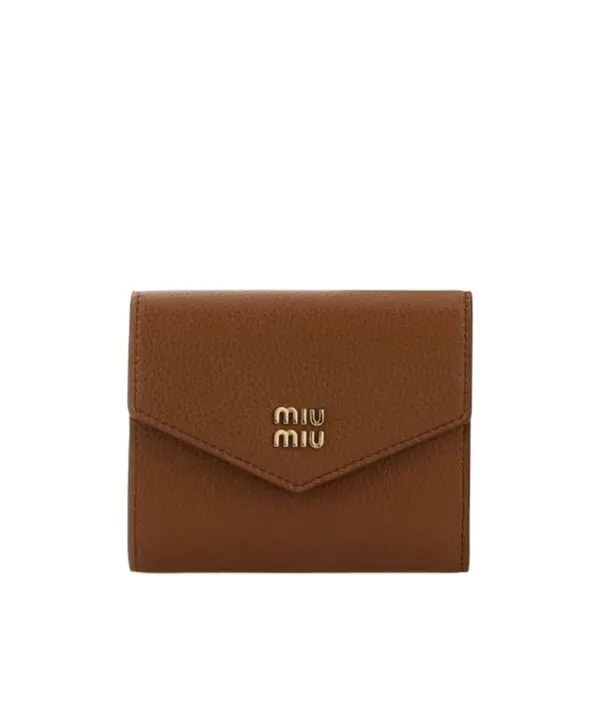 Miu Miu Logo Plaque Compact Wallet - Cognac
