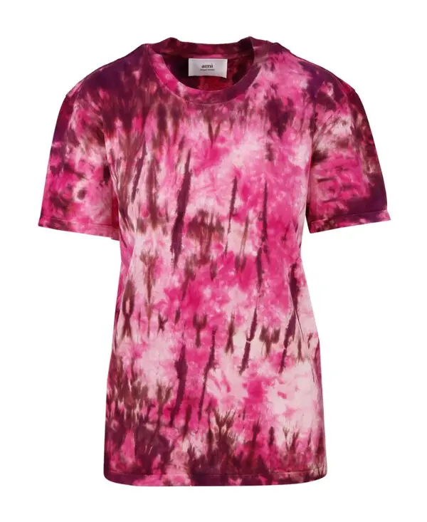 AMI Paris Tie-dyed Crewneck T-shirt - Pink