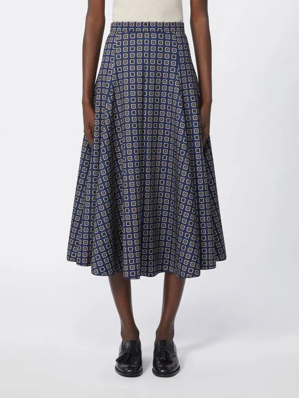 Max Mara Printed Midi Skirt - Navy Blue
