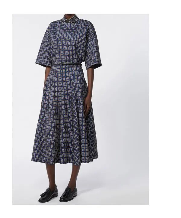 Max Mara Printed Midi Skirt - Navy Blue