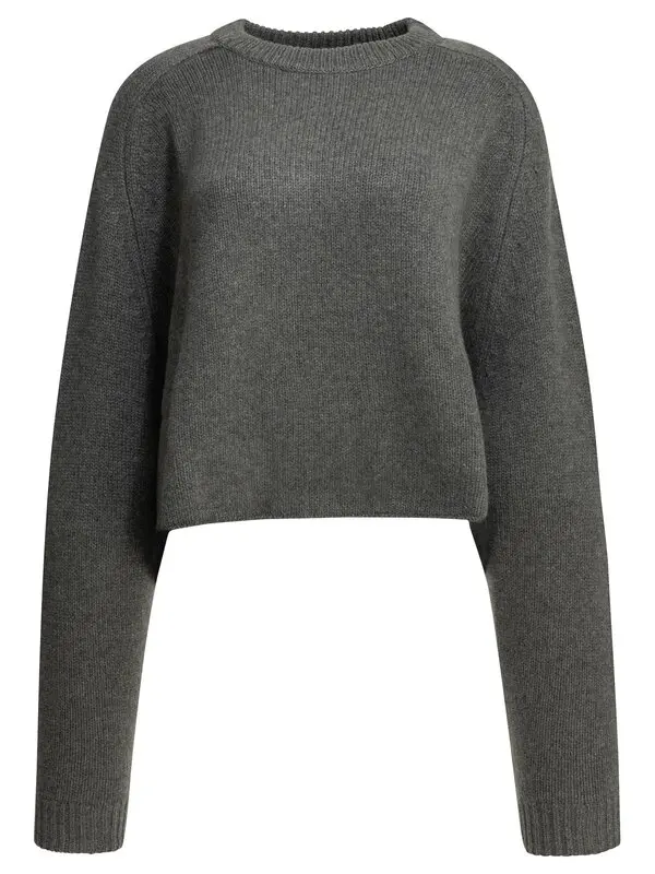 LISA YANG Cropped Crew Neck Knitted Sweater - Grey