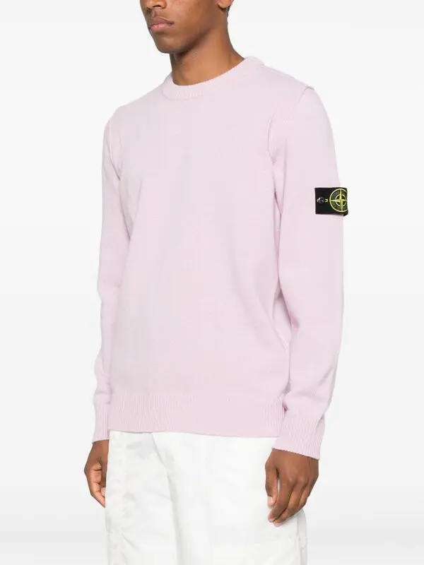 Stone Island Crewneck Jumper With Signature Sleeve Patch - Light Pink