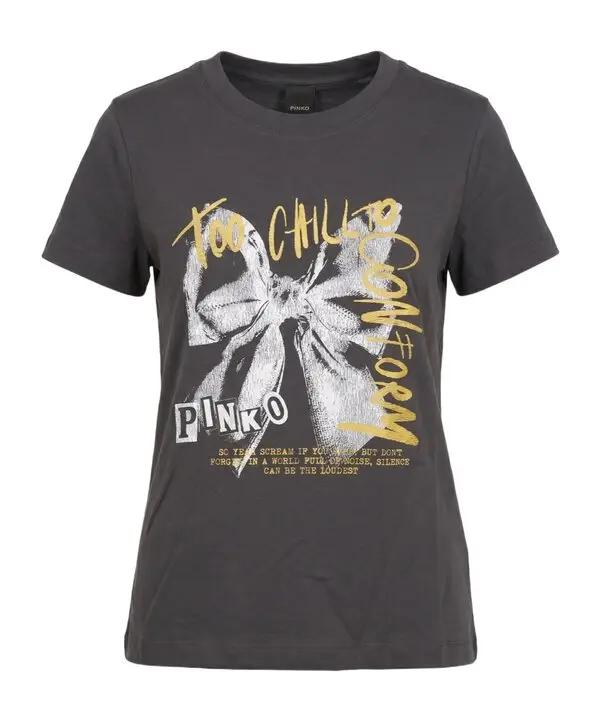 Pinko Bow-print Logo-print T-shirt - Black