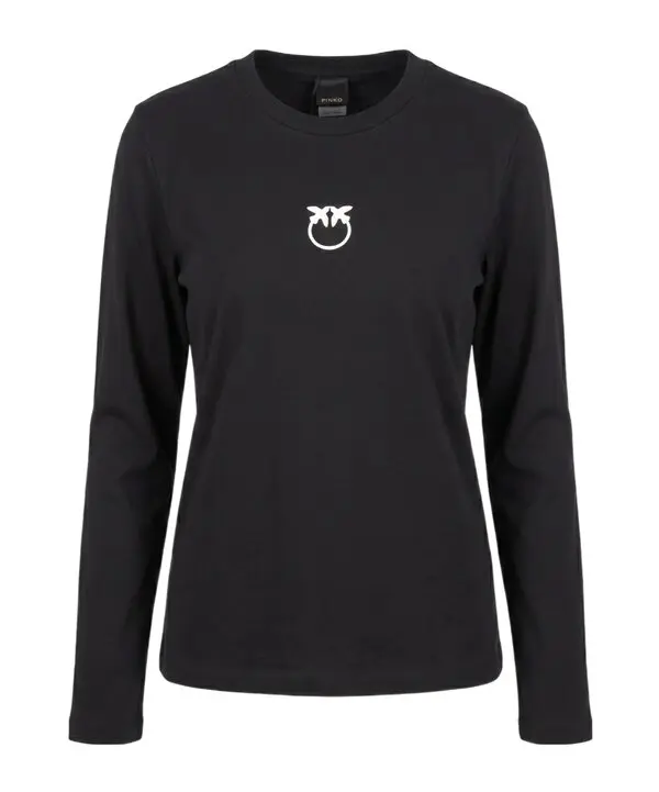 Pinko Toblino Love Birds Crewneck Long-sleeved T-shirt - Black