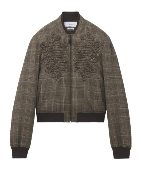 Alexander McQueen Embroidered Check Wool Bomber Jacket