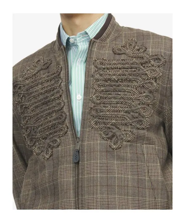 Alexander McQueen Embroidered Check Wool Bomber Jacket