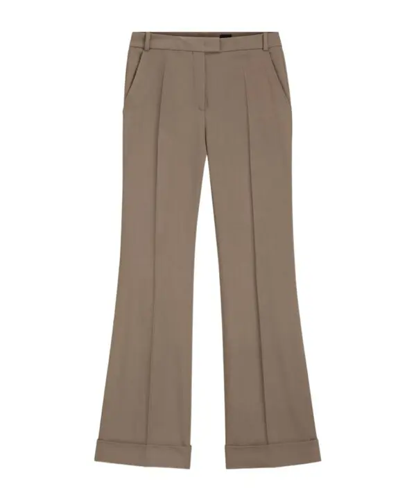 Hugo Boss Flared-fit Trousers In Stretch Gabardine - Brown