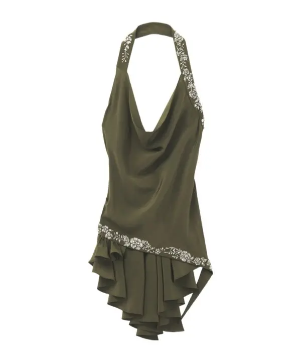 Alexander McQueen Embellished Asymmetric Halter Neck Top
