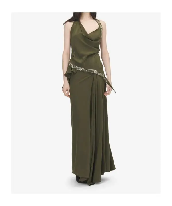 Alexander McQueen Embellished Asymmetric Halter Neck Top