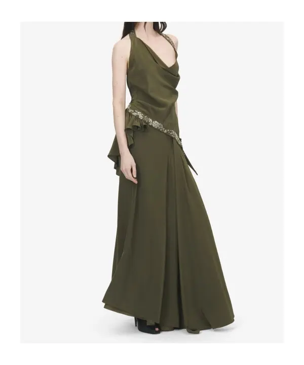 Alexander McQueen Embellished Asymmetric Halter Neck Top