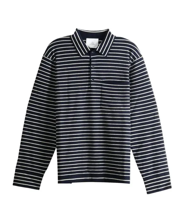 THE ELDER STATESMAN Superlight Striped Long-sleeve Polo Shirt - Nero Navy/canvas