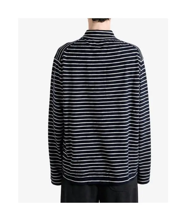 THE ELDER STATESMAN Superlight Striped Long-sleeve Polo Shirt - Nero Navy/canvas