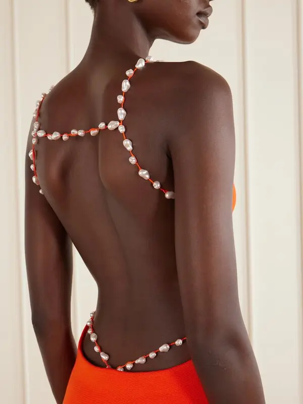 Cult Gaia Melba Open-back Embellished Knitted Mini Dress - Orange