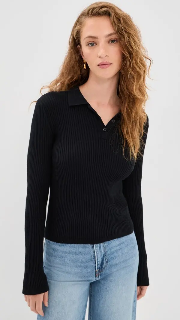 Velvet By Graham & Spencer Frances Ribbed Knit Collared Top