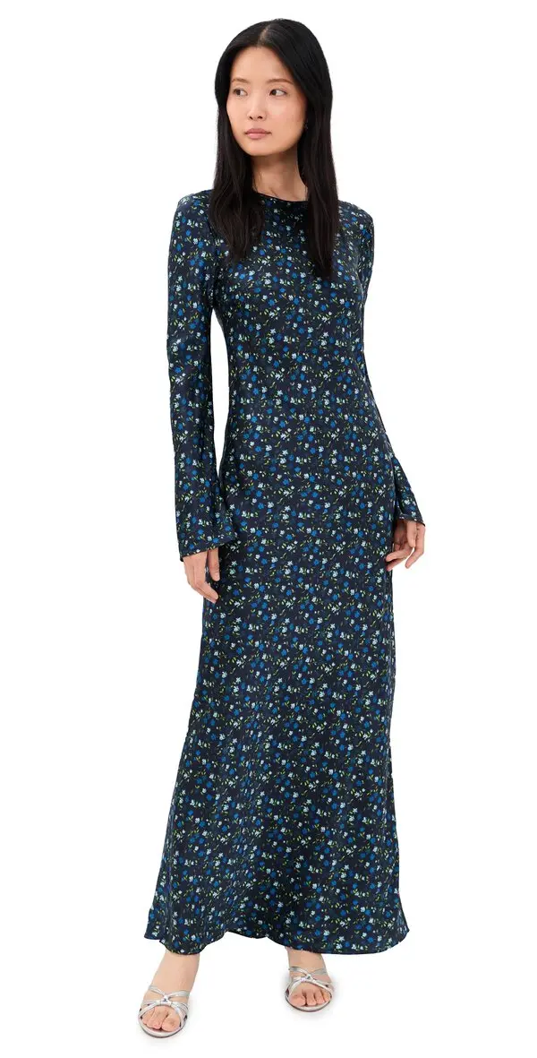 LEE MATHEWS Bella Silk Maxi Dress In Floral Print - Navy