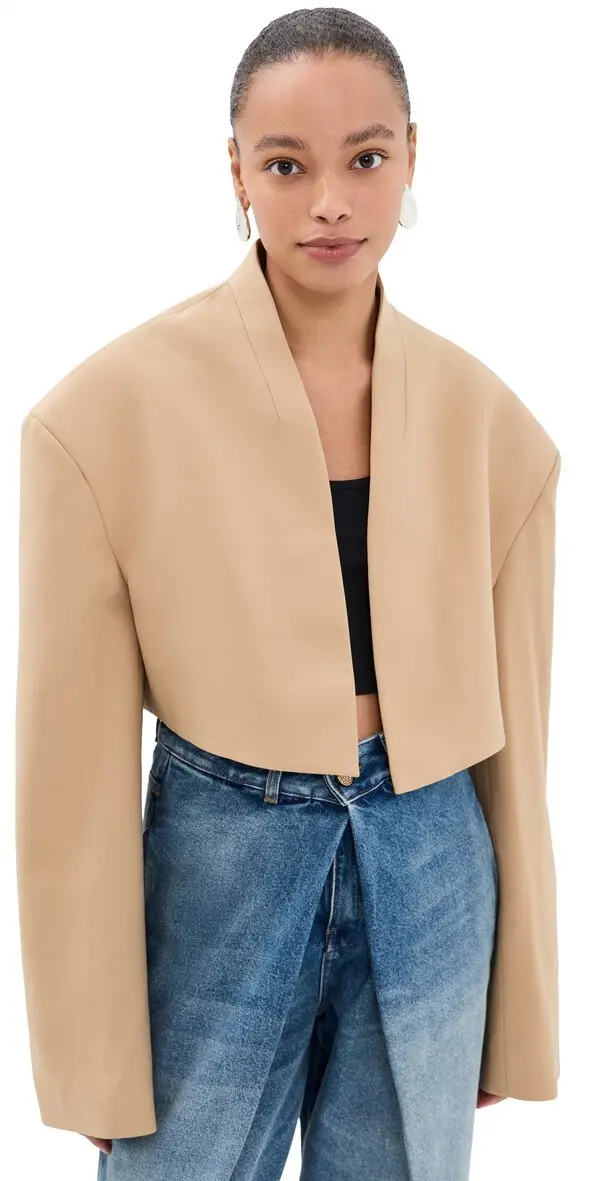 A.W.A.K.E. Mode A. W.a. K.e. Mode Cropped Tuxedo Jacket - Camel