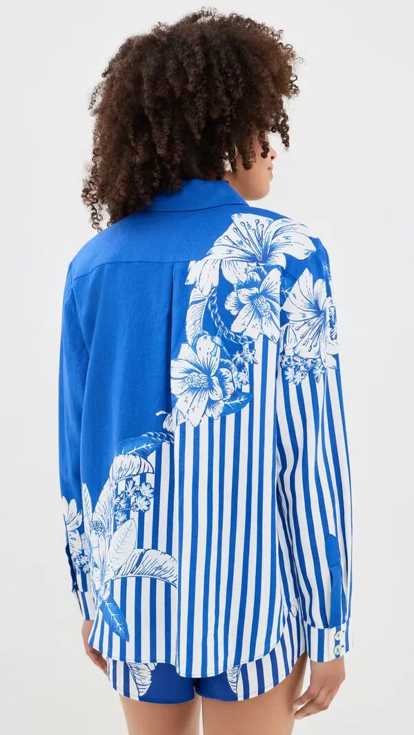 Farm Rio Striped Linen Blend Shirt