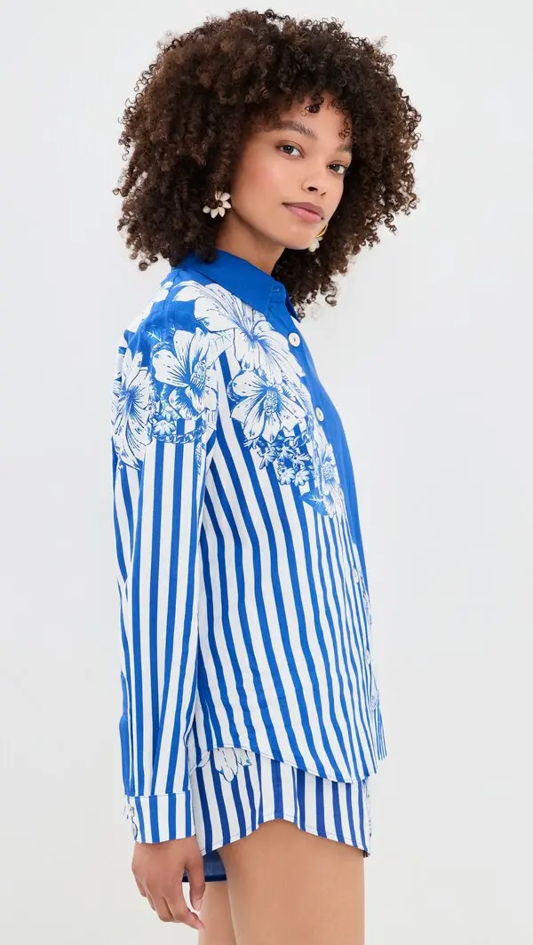 Farm Rio Striped Linen Blend Shirt