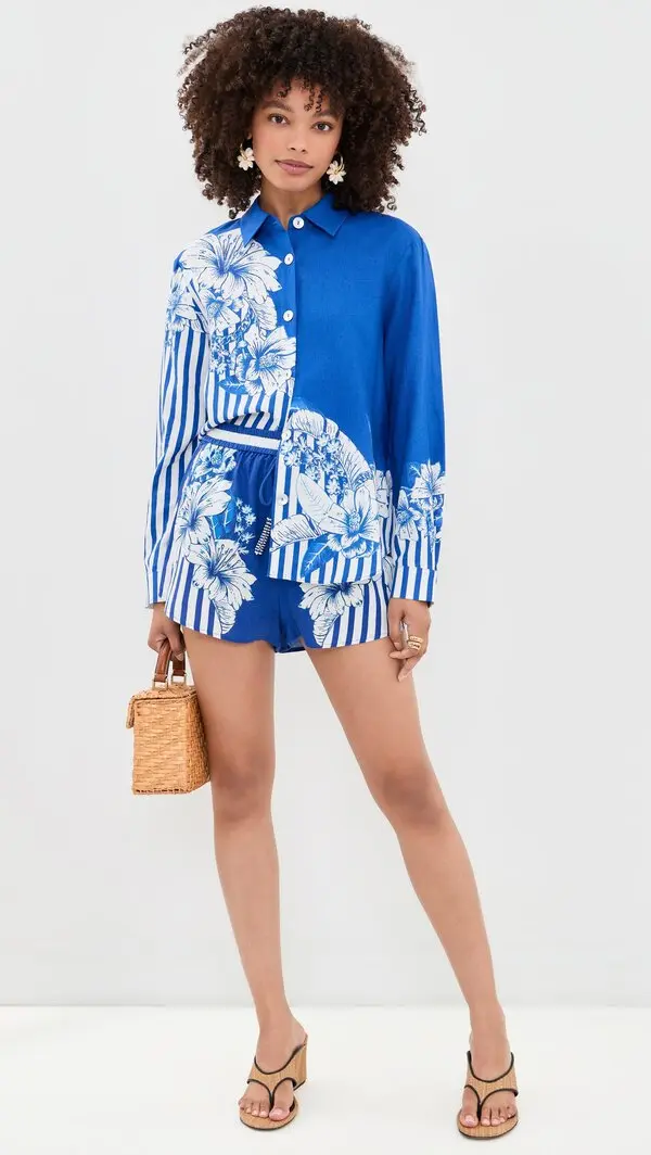 Farm Rio Striped Linen Blend Shirt