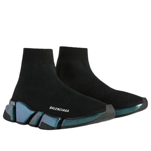 Balenciaga Speed 2.0 Iridescent Knit High-top Sneakers - Black