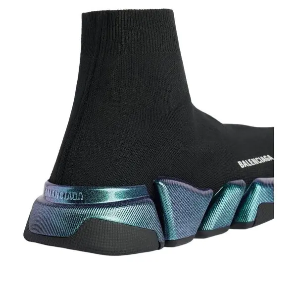 Balenciaga Speed 2.0 Iridescent Knit High-top Sneakers - Black