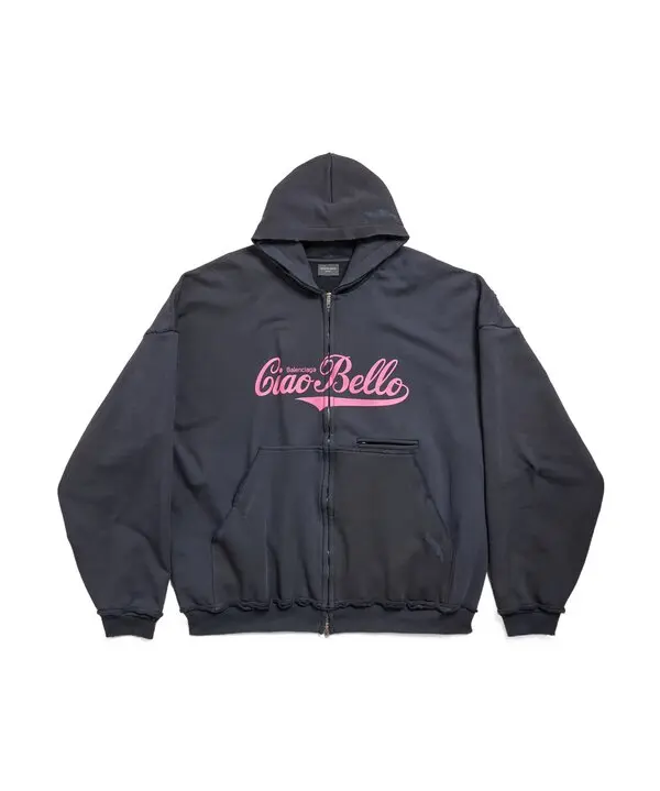 Balenciaga Logo Printed Zip-up Jacket - Washed Black
