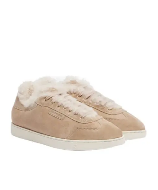 FERRAGAMO Shearling-lined Suede Sneakers