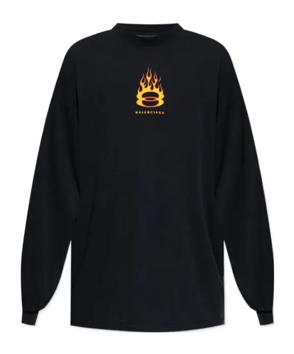 Balenciaga Logo Printed Long-sleeved T-shirt - Black