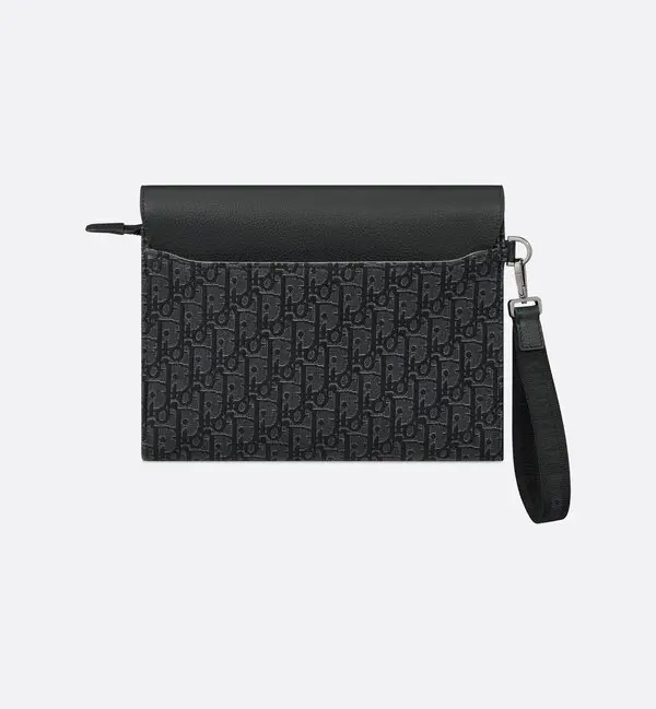 Dior Saddle A5 Triangle Pouch In Silver-tone Metallic Oblique Jacquard And Grained Calfskin
