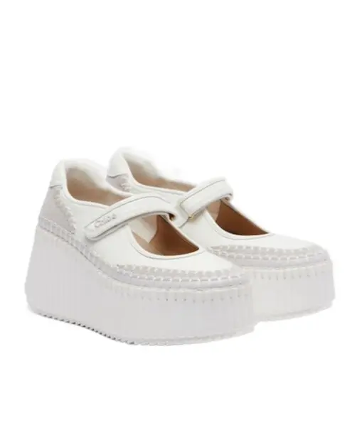 Chloé Nama Suede-trimmed Leather Platform Sneakers - White