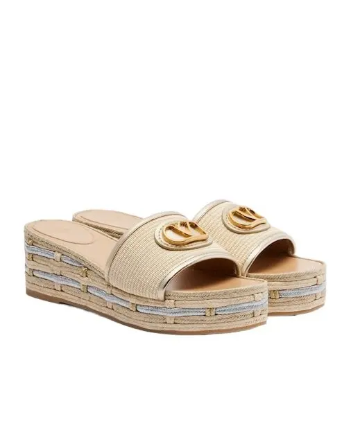 Valentino Garavani Leather-trimmed Espadrille Slides